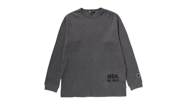 A BATHING APE Waffle Basic Long Sleeve Tee Shirt - Gray