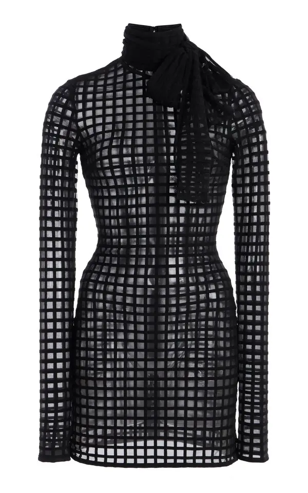 LAQUAN SMITH Cross-grain Mesh Mini Dress