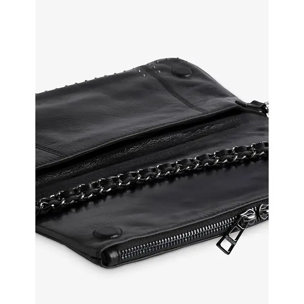 Zadig&Voltaire Rock Vintage Patent-stud Leather Clutch Bag - Black