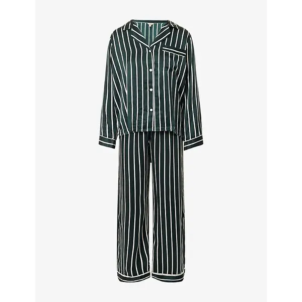 Eberjey Inez Long-sleeve Printed Silk Pyjama Set - Clas Stripe Pine/ivory