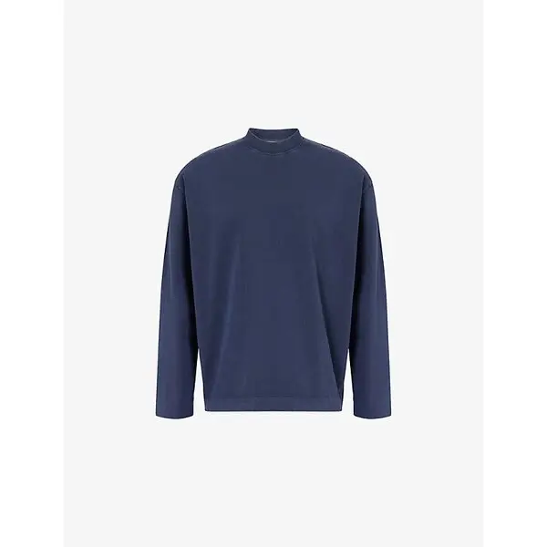 THE COUTURE CLUB Washed Long-sleeves Cotton-jersey T-shirt - Navy