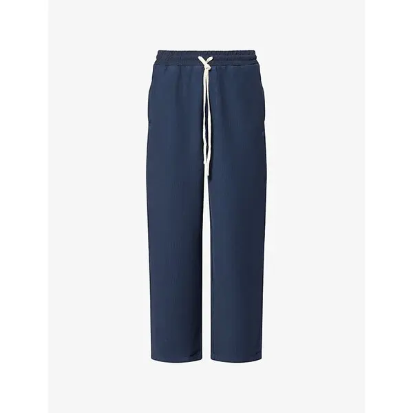 THE COUTURE CLUB Ribbed Wide-leg Cotton-jersey Jogging Bottoms - Navy