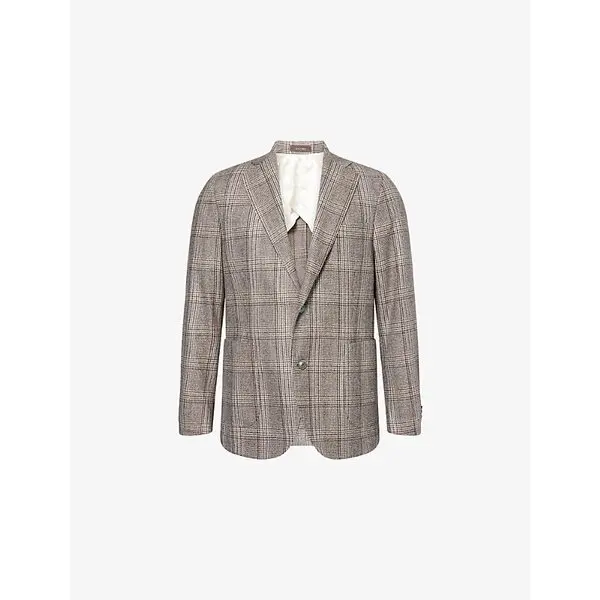 OSCAR JACOBSON Ferry Patch Checked Wool Blazer