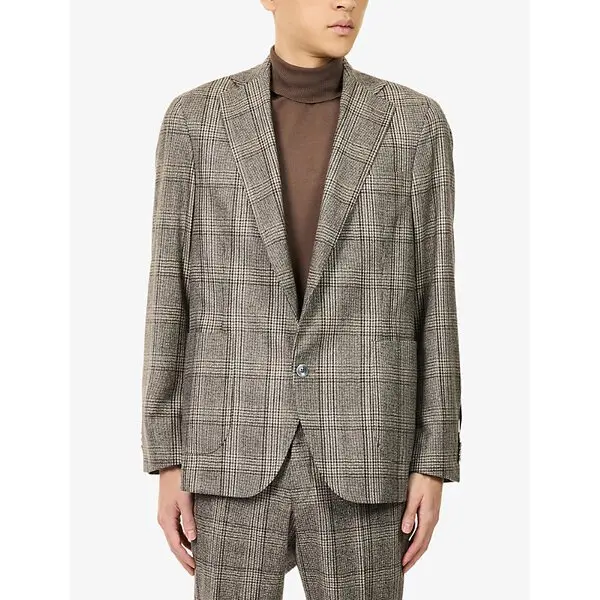 OSCAR JACOBSON Ferry Patch Checked Wool Blazer