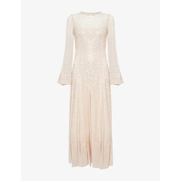 NEEDLE & THREAD Sequin Cascade Long-sleeve Woven Gown
