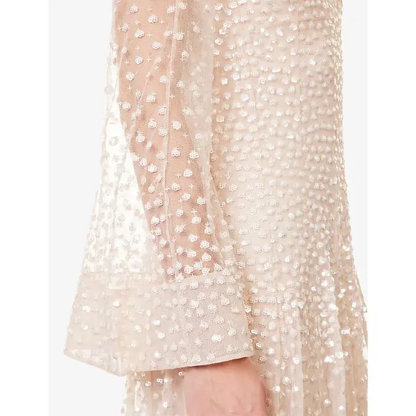 NEEDLE & THREAD Sequin Cascade Long-sleeve Woven Gown