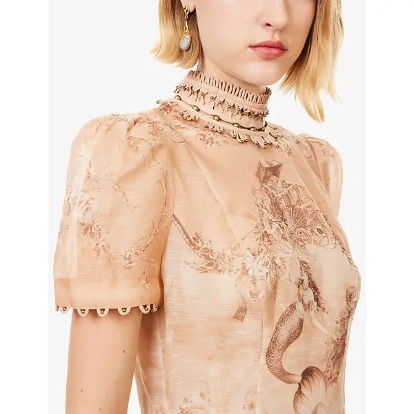 Zimmermann Beaded Linen-silk Woven Top