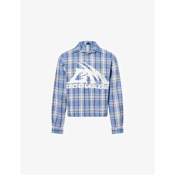 GODMADE Logo-print Checked Flannel Shirt - Blue
