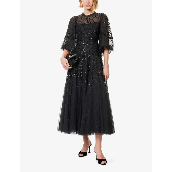NEEDLE & THREAD Scallop Sequin Woven Gown
