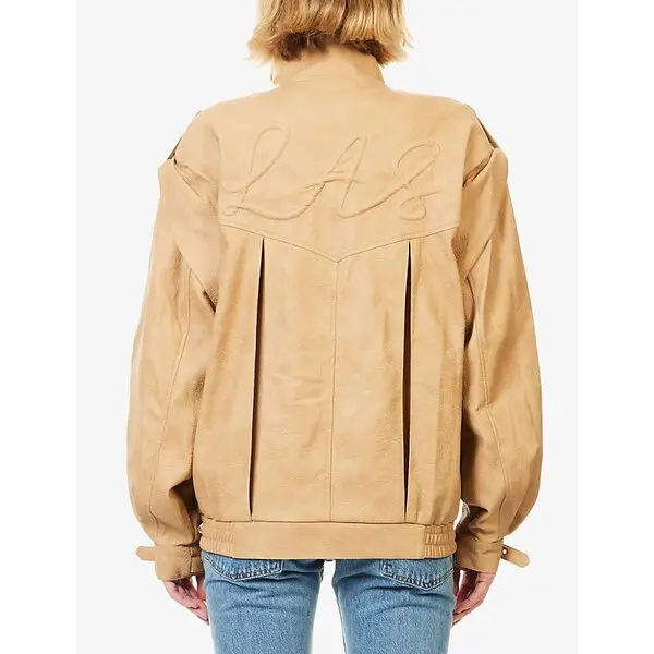 L.A-SPACE Embossed-logo Faux-leather Jacket