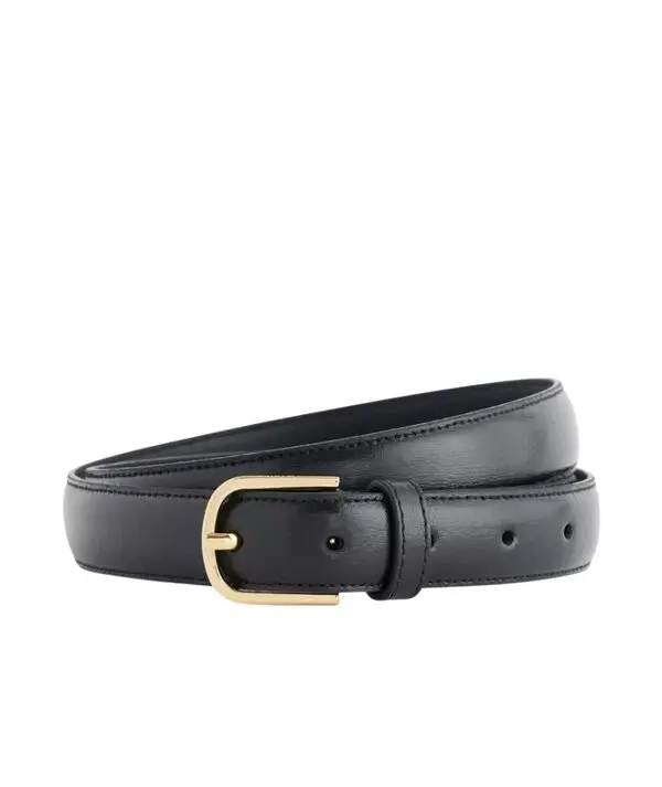 TOTEME Slim Buckle Leather Belt - Black