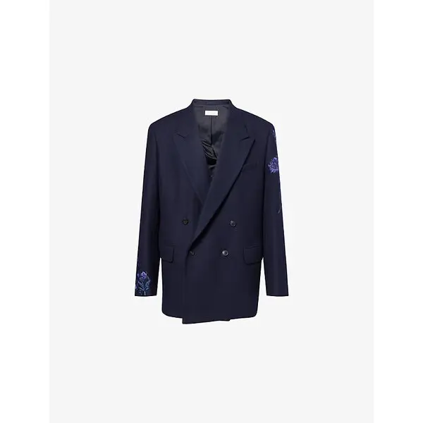 Dries Van Noten Bishop Embroidered Wool Jacket - Navy