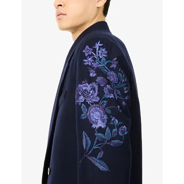 Dries Van Noten Bishop Embroidered Wool Jacket - Navy