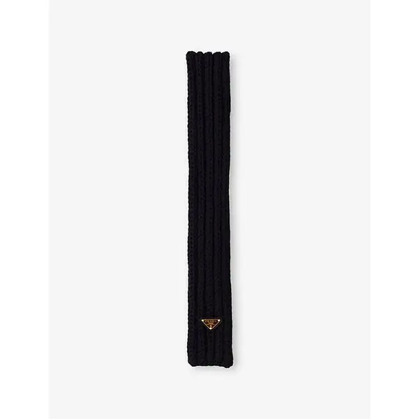 Prada Logo-plaque Wool Scarf - Black