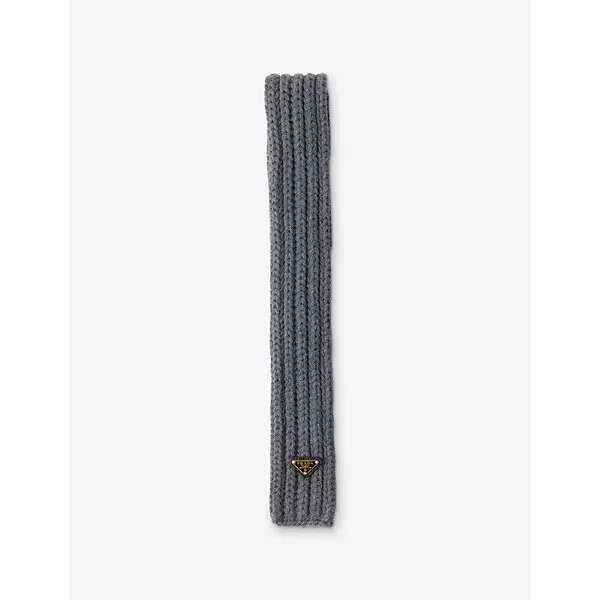 Prada Logo-plaque Wool Scarf - Grey