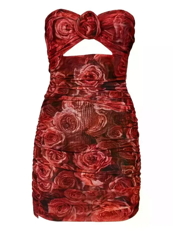 ROOM76 Floral-appliqué Strapless Mini Dress
