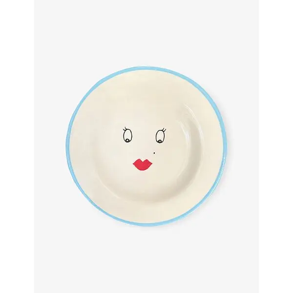 LAETITIA ROUGET Disney X Lips Stoneware Dessert Plate - Red Lipa And Blue Rim
