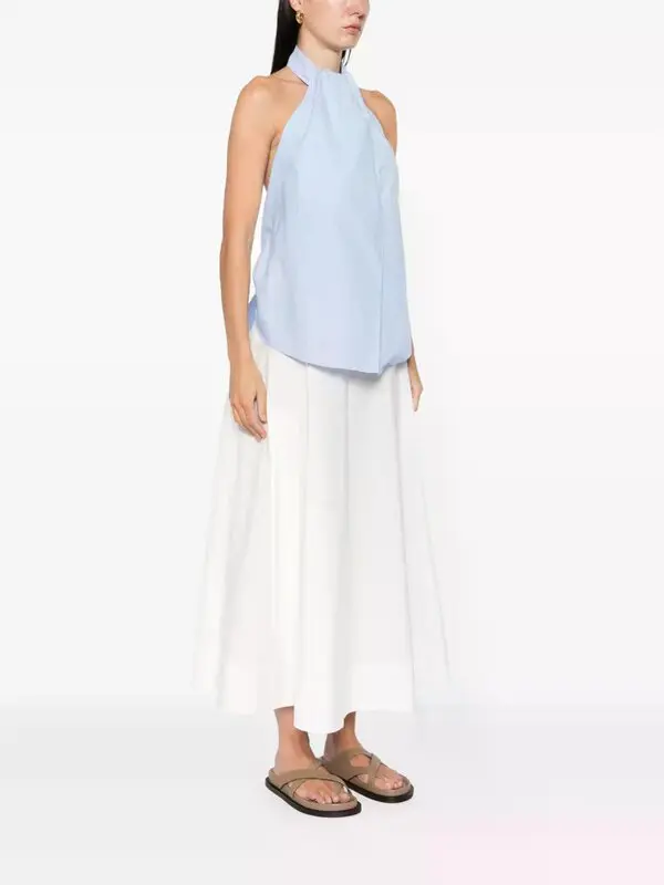 ST. AGNI Oxford Halter Tie-back Top - Blue