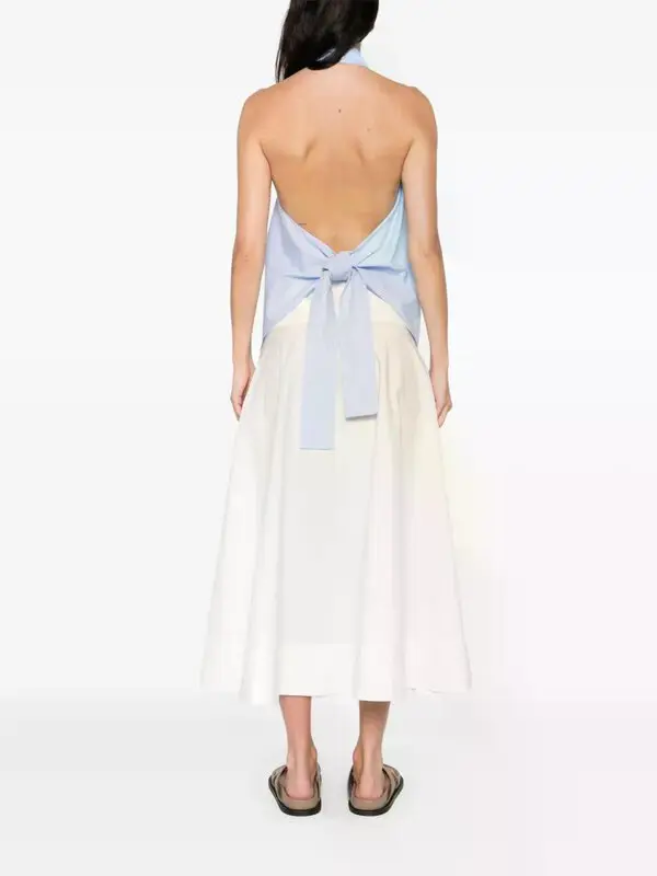 ST. AGNI Oxford Halter Tie-back Top - Blue