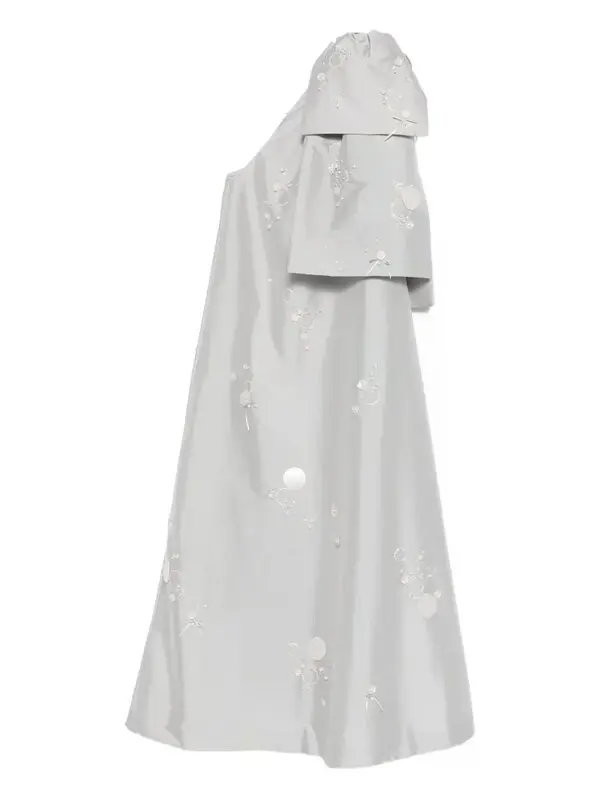 Bernadette Embroidered One-shoulder Gown - Grey