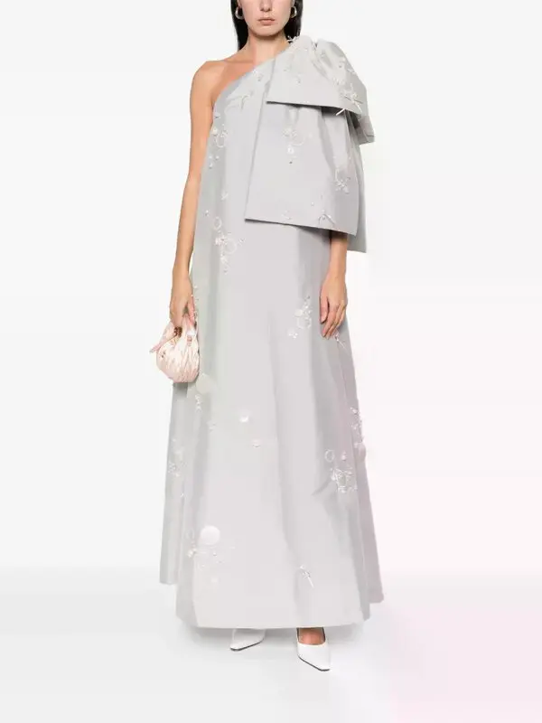 Bernadette Embroidered One-shoulder Gown - Grey