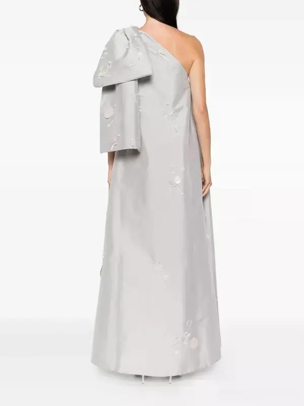 Bernadette Embroidered One-shoulder Gown - Grey
