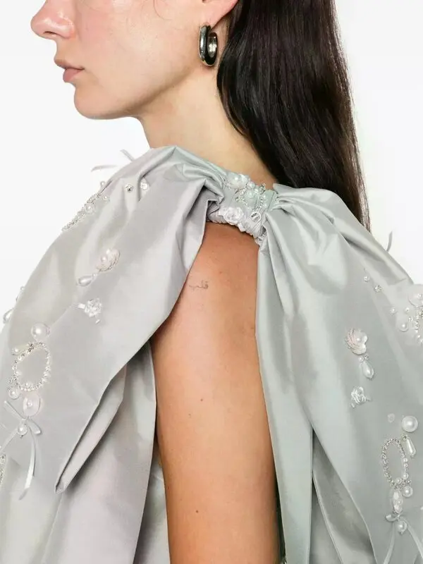 Bernadette Embroidered One-shoulder Gown - Grey