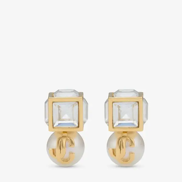 JIMMY CHOO Jc Pearl Cube Stud Earrings - Gold/white/crystal