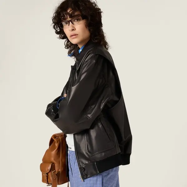 Miu Miu Nappa Leather Blouson Jacket - Black | Editorialist