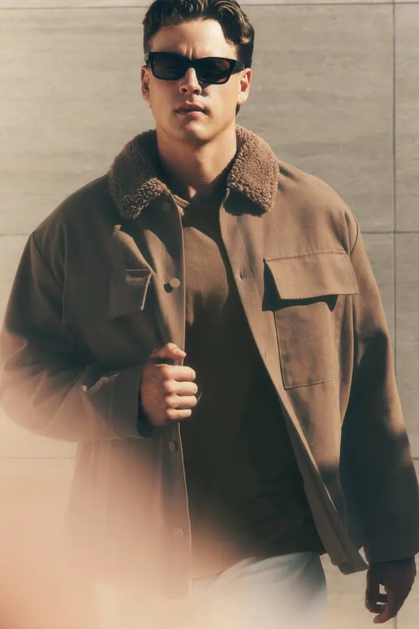 Alo Yoga Canvas Utility Shacket Jacket With Sherpa Collar - Java Brown