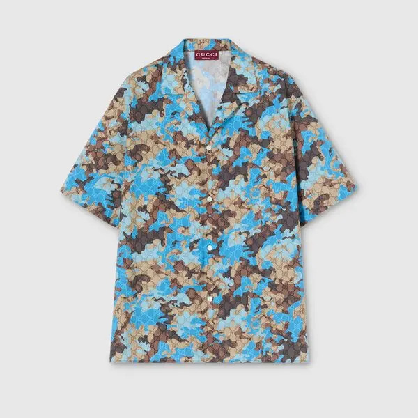 Gucci Printed Cotton Poplin Bowling Shirt - Beige