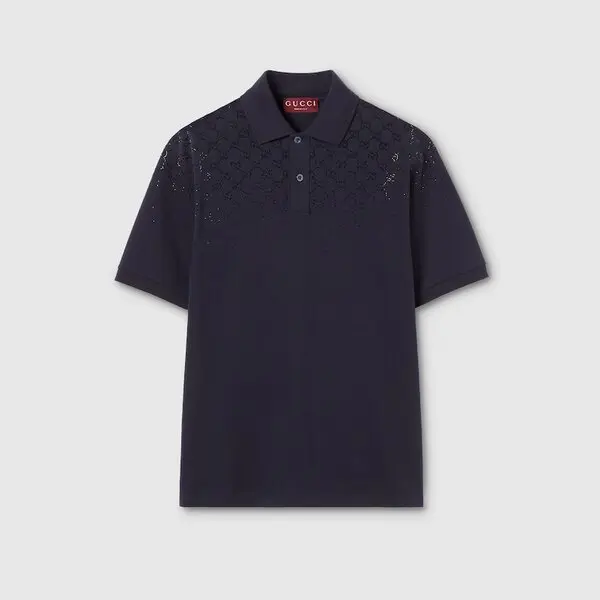 Gucci Cotton Piquet Polo Shirt With Crystals