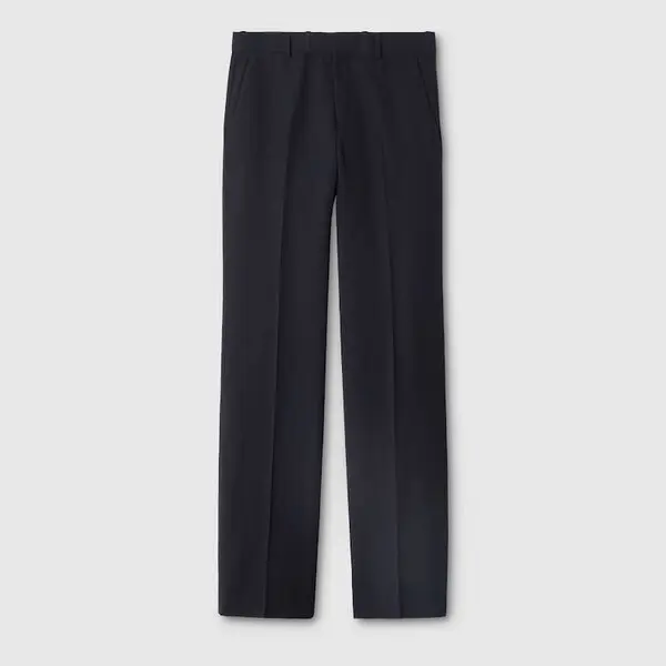 Gucci Wool Gabardine Pants With Logo Embroidery - Blue