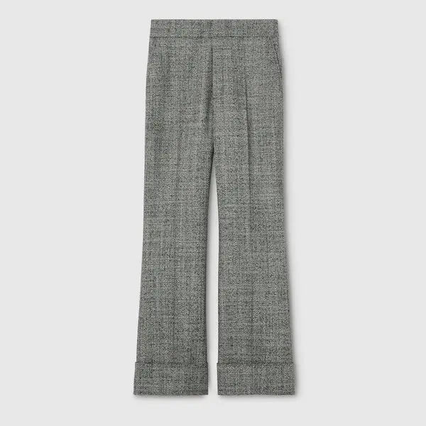 Gucci Wool Grisaille Pants With Embroidery