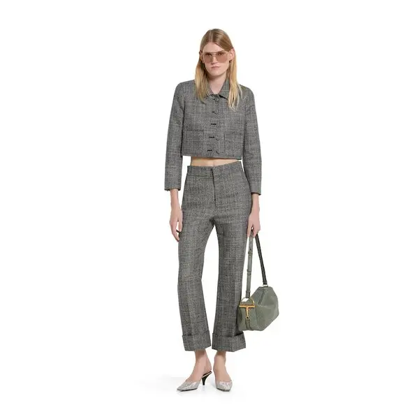 Gucci Wool Grisaille Pants With Embroidery