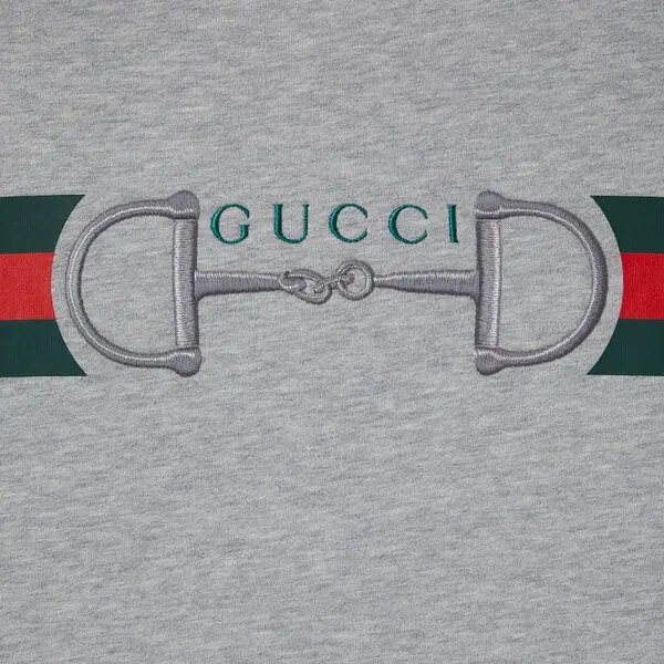 Gucci Cotton Jersey Sweatshirt With Web Print And Horsebit Embroidery