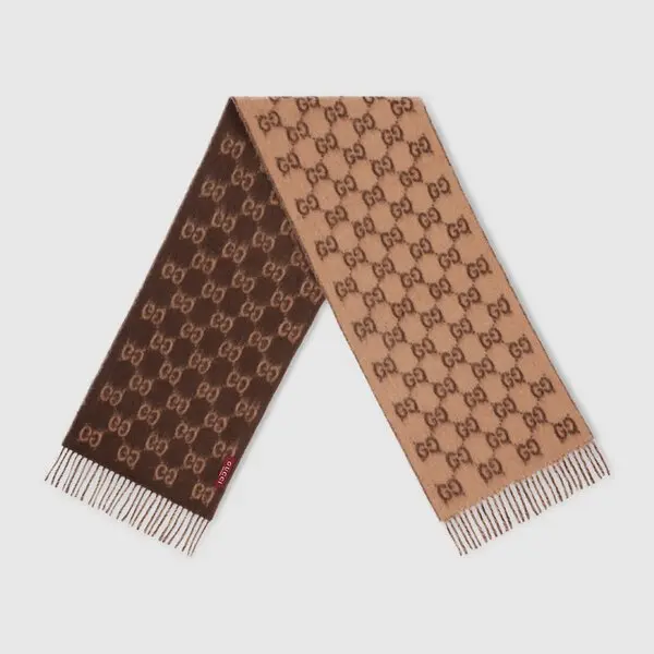 Gucci Gg Alpaca Wool Scarf - Brown