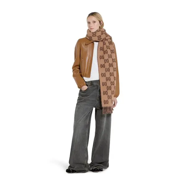 Gucci Gg Alpaca Wool Scarf - Brown