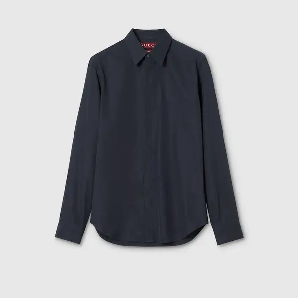 Gucci Piece Dyed Poplin Shirt With Embroidery - Blue