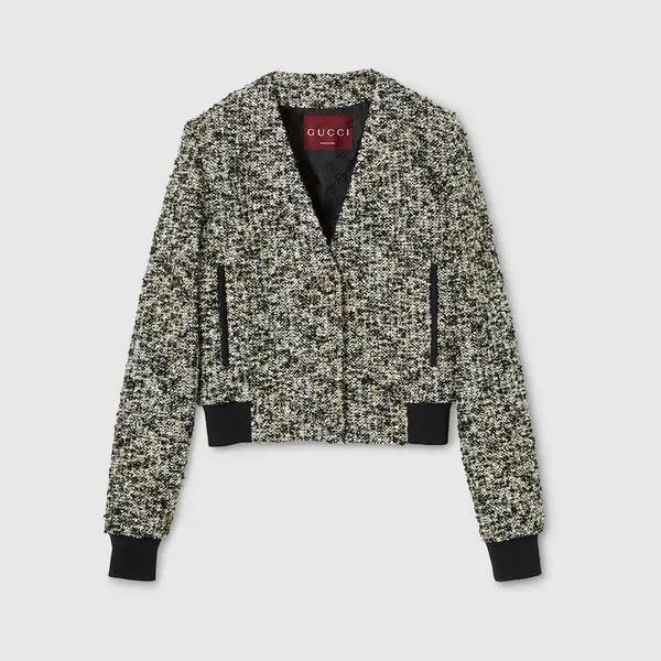 Gucci Laminated Wool Bouclé Jacket With Interlocking G Button