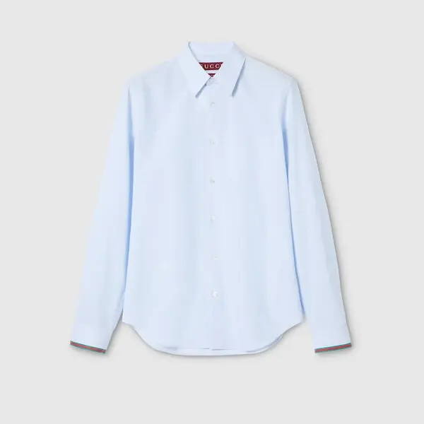 Gucci Striped Cotton Shirt With Web - Blue | Editorialist