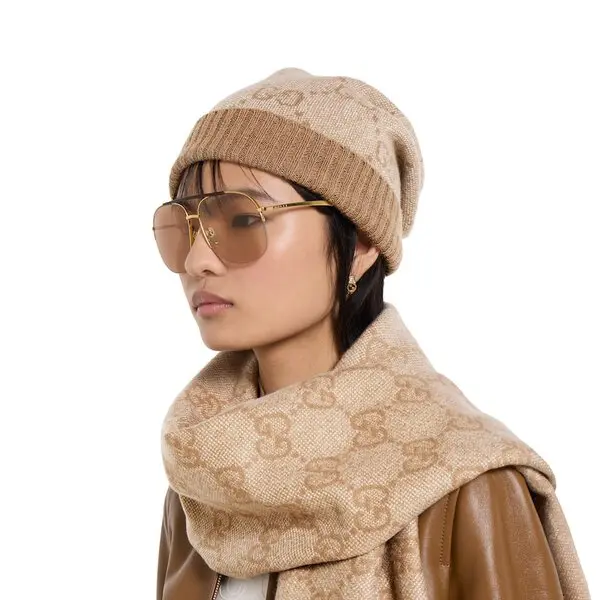 Gucci Gg Cashmere Lamé Beanie - White