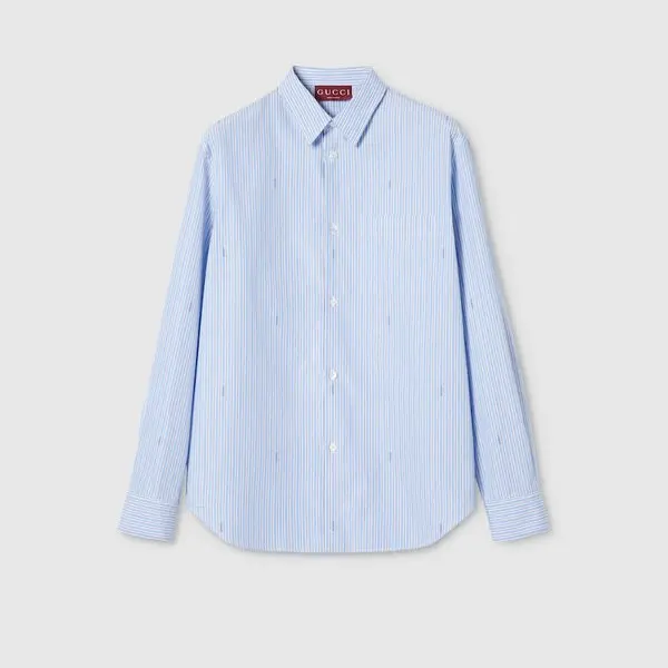 Gucci Striped Cotton Poplin Shirt - Blue