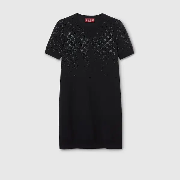 Gucci Fine Wool Dress With Gg Crystals