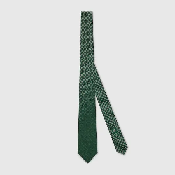 Gucci Gg Silk Jacquard Neck Tie - Green