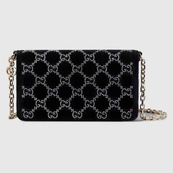 Gucci Gg Crystals Wallet On Chain - Black