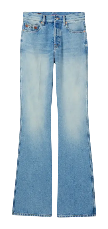 Gucci Flared Bleached Cotton Denim Pants - Blue