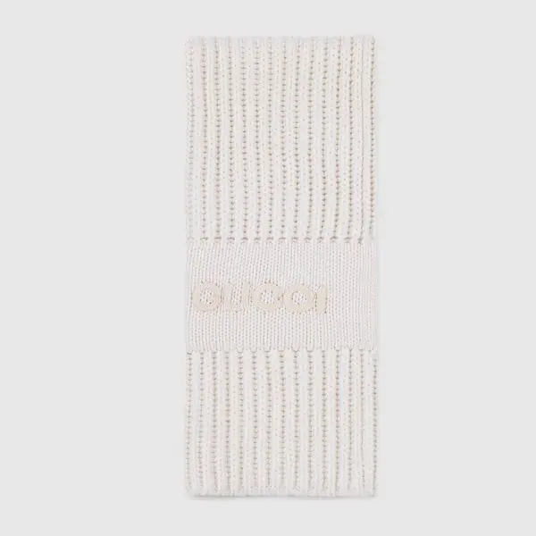 Gucci Wool Cashmere Scarf With Embroidery Wool - White