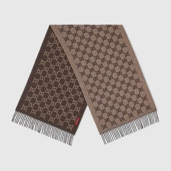 Gucci Gg Cashmere Lamé Scarf - Brown