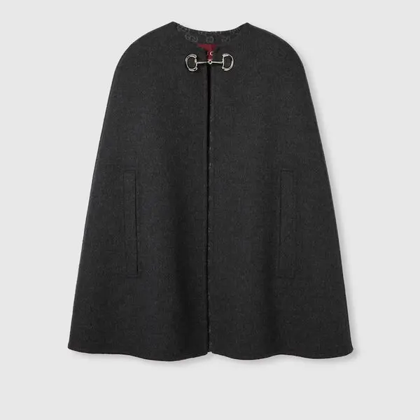 Gucci Silk Wool Cape With Horsebit - Grey